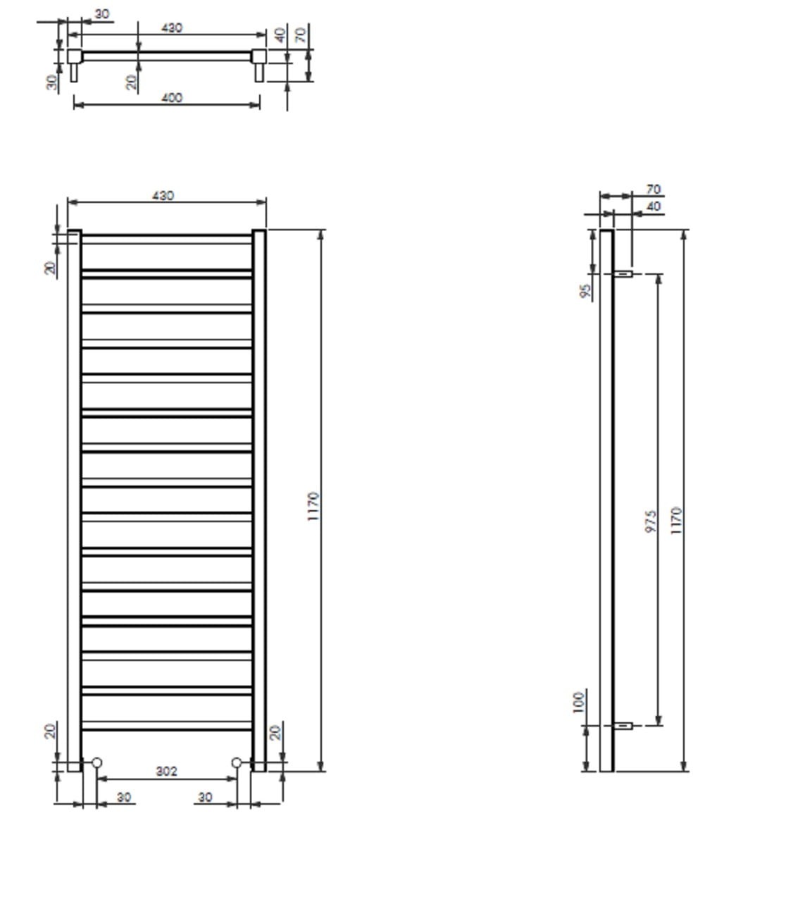 Imers Tell 3 grzejnik łazienkowy 430x1170 moc 434W podłączenie dolne ...